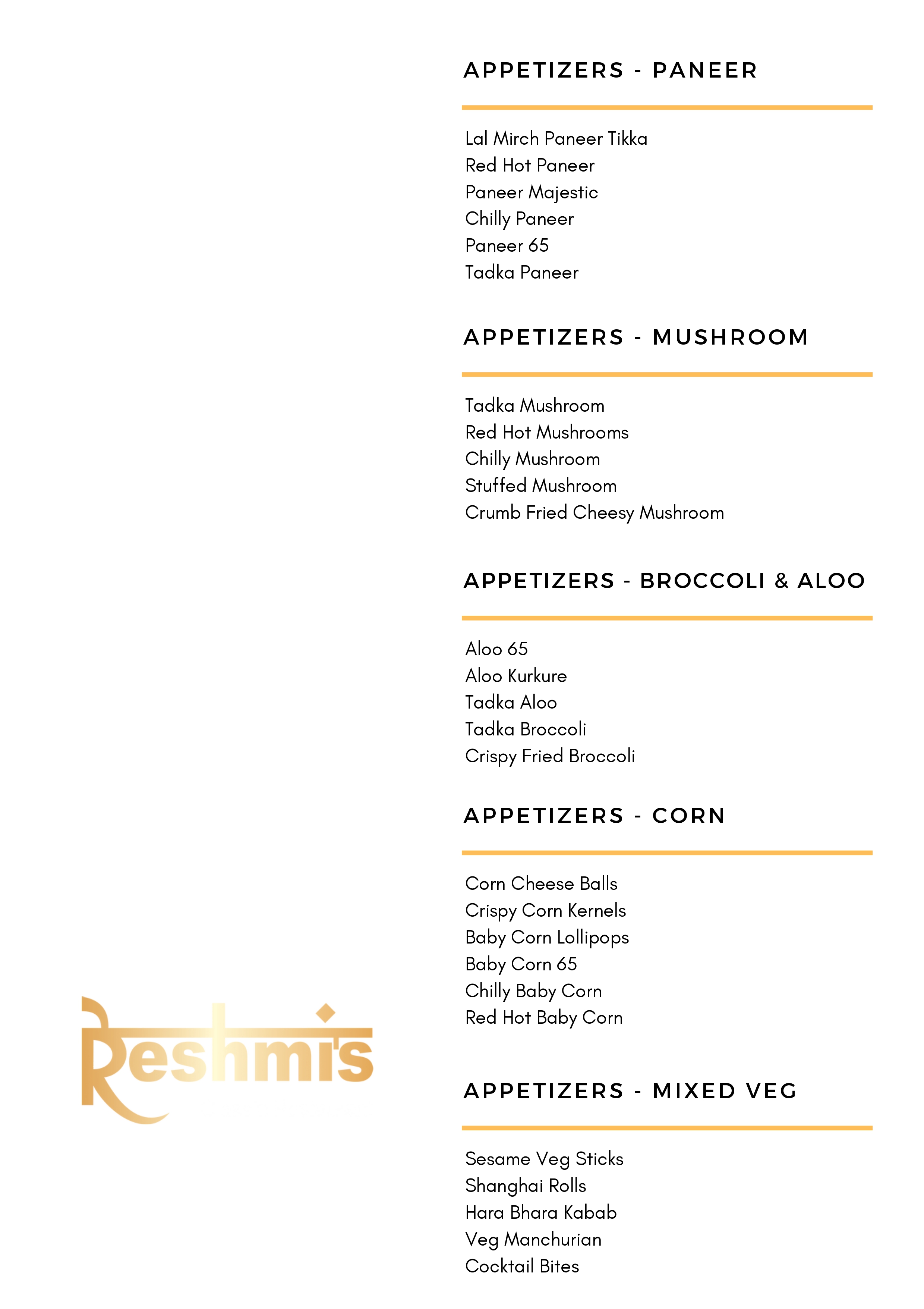 Reshmi's Restaurant | Menu